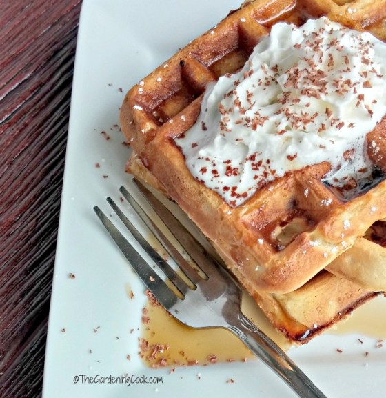 Peanut Butter Banana Belgian Waffles with Dark Chocolate