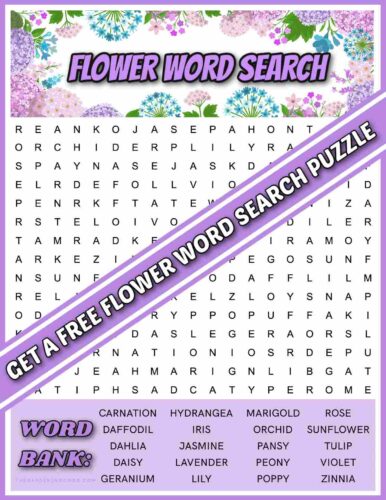 Free Printable Flower Word Search Puzzle (PDF & JPG)